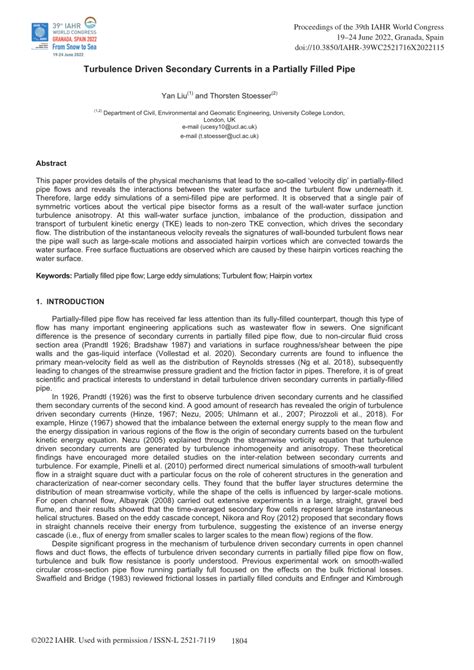 Pdf Turbulence Driven Secondary Currents In A Partially Filled Pipe