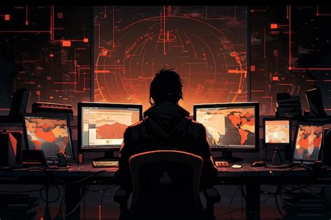 Premium Photo Hacker Sitting At The Computer Cyber Security And Antispyware Concept Ai Generated