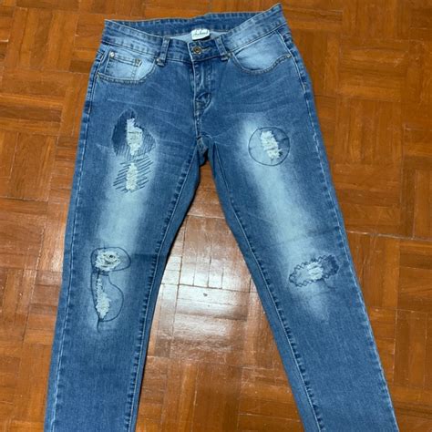 กางเกงยีนส์ทรงบอย แต่งขาด ผ้ายืด นุ่ม สภาพ 99 Shopee Thailand