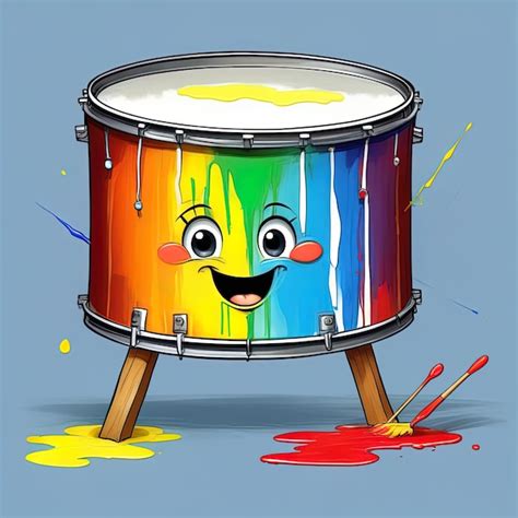Premium Ai Image Cartoon Drum With A Paintcartoon Drum With Colorful