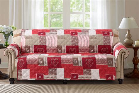 Brilliant Sunshine Burgundy Heart Love Patchwork Couch Cover Quilted