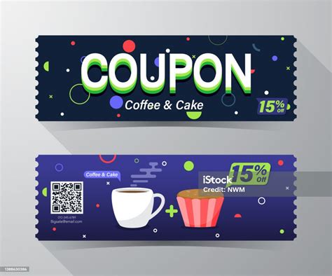 커피와 케이크 쿠폰 15 끄기 그래픽 디자인 티켓 카드 요소 템플릿 벡터 일러스트레이션 가격에 대한 스톡 벡터 아트 및 기타 이미지 Istock
