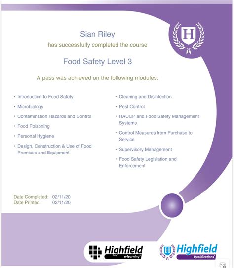 Just Completed My Level 3 Food Safety Certificate With Highfield Level