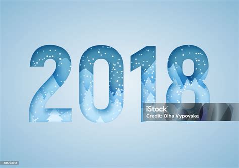 3d 추상 파스텔 종이 잘라 구름 소나무와 산 2018 모양 겨울 풍경 그림 벡터 2018년에 대한 스톡 벡터 아트 및 기타