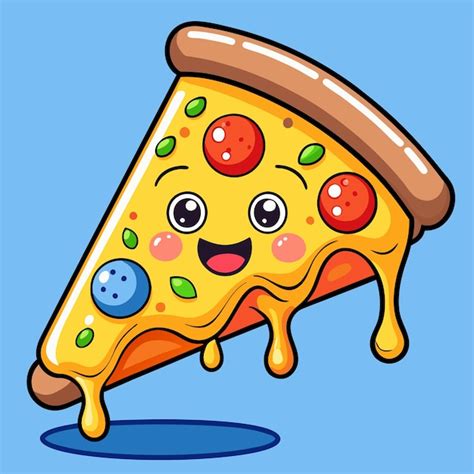 Cute Slice Pizza Cartoon Vector Icon Illustration Food Object Icon