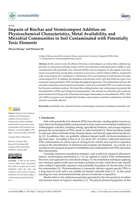 Pdf Impacts Of Biochar And Vermicompost Addition On Physicochemical