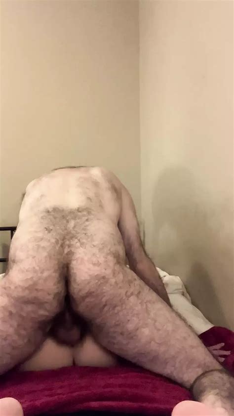 View Of My Very Hairy Skinny White Ass From Behind As I Fuck A Silicone Sex Toy In A Brief But