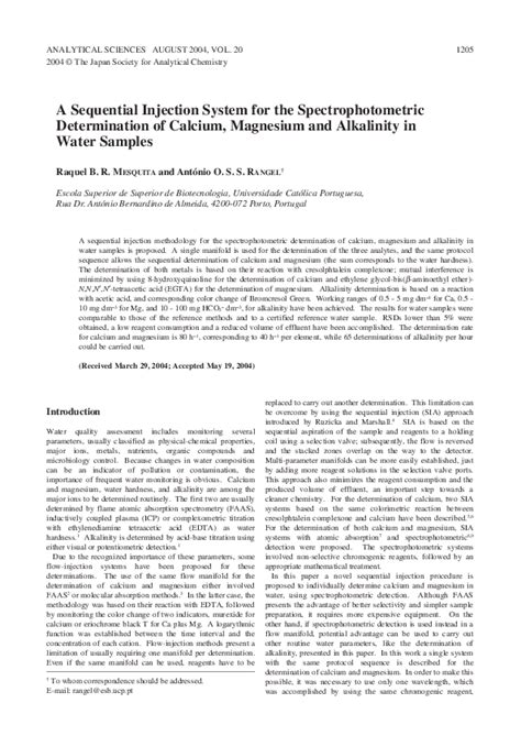 Pdf A Sequential Injection System For The Spectrophotometric Determination Of Calcium