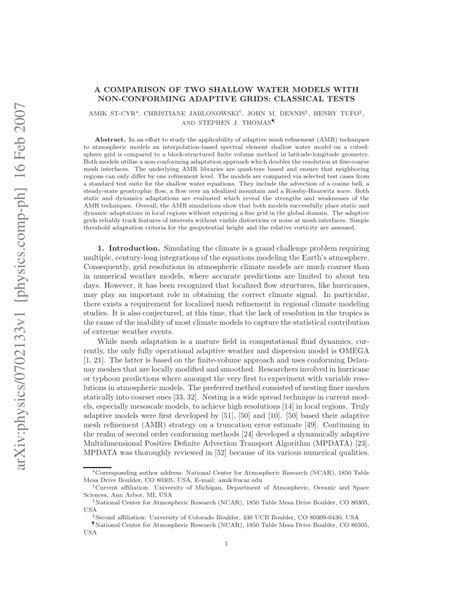 Pdf A Comparison Of Two Shallow Water Models With Nonconforming Adaptive Grids