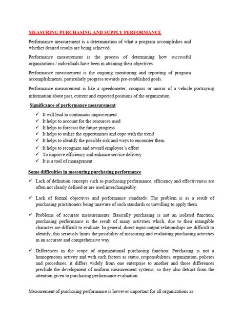 Notes Measuring Performance Pdf Supply Chain Procurement