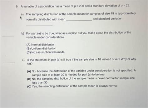 Solved A variable of a population has a mean of μ and Chegg