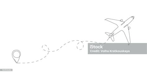 비행 경로 및 출발점 위치가 있는 비행기 경로의 연속적인 단일 라인입니다 출발점과 추적이 있는 한 줄의 비행기 경로 비즈니스 여행 또는 여행을 위한 그리기 편집 가능한 획