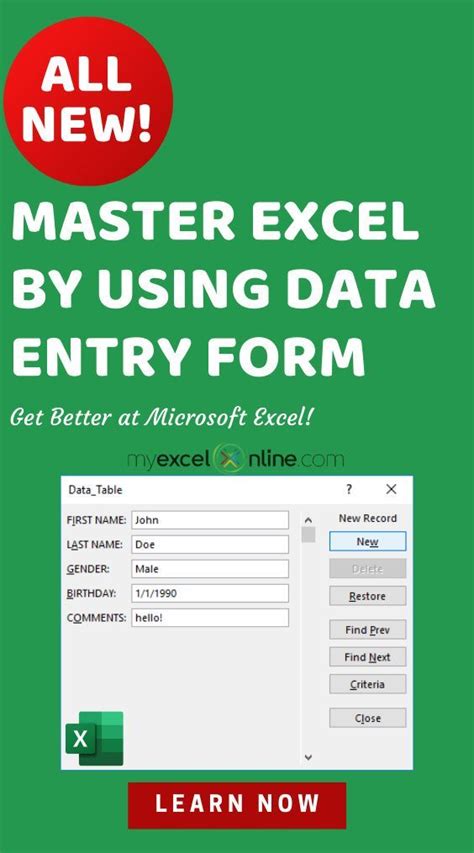 Create Form In Excel For Data Entry MyExcelOnline Excel For Beginners Microsoft Excel