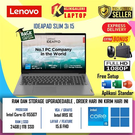 Jual LAPTOP LENOVO SLIM IDEAPAD 3 15 INTEL I5 1235U 24GB 1TB SSD FHD BACKLIGHT WINDOWSHOME