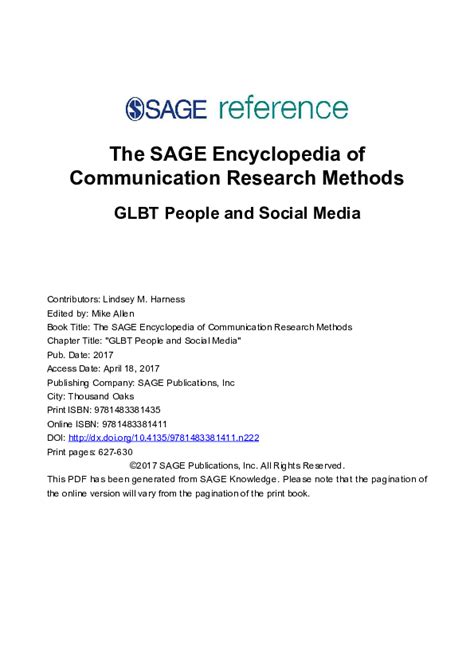 Pdf The Sage Encyclopedia Of Communication Research Methods Glbt And