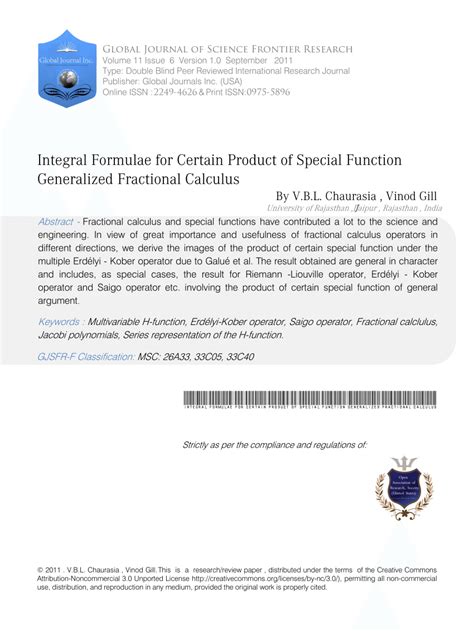 Pdf Integral Formulae For Certain Product Of Special Function Generalized Fractional Calculus