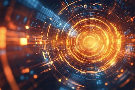 Orange And Blue Glowing Futuristic Technological Rings Rotating Rapidly Stock Image Image Of