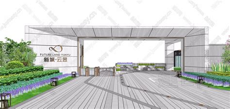 现代住宅小区入口大门模型SU模型下载 ID 114311966 建e网su模型
