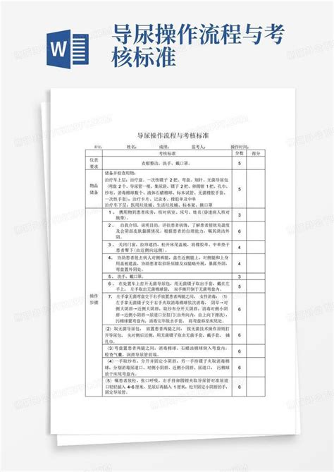 导尿操作流程与考核标准word模板下载 编号qjwjykxj 熊猫办公