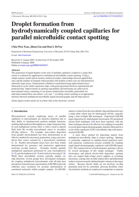 Pdf Droplet Formation From Hydrodynamically Coupled Capillaries For Parallel Microfluidic