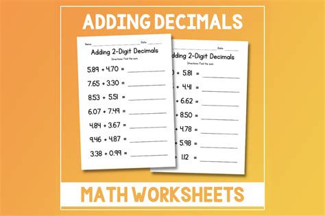 Adding 2 Digit Decimals Worksheets Graphic By Atlasart Creative Fabrica
