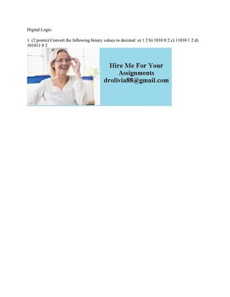 Digital Logic 1 2 Points Convert The Following Binary Values To Depdf