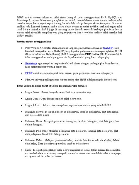 Sinis Adalah Sistem Informasi Nilai Siswa Yang Di Buat Menggunakan Php Pdf
