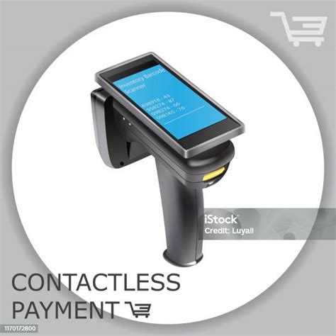 인벤토리 바코드 스캐너 판독기 바코드 스캐너 벡터 그림 흰색에 격리 창고 공장을위한 휴대용 무선 바코드 블루투스 스캐너 컴퓨터 전송 비접촉식 3차원 형태에 대한 스톡 벡터