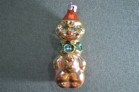 Купить Игрушка елочная стеклянная Клоун скоморох золотистый зеленый воротник Стекло подвес