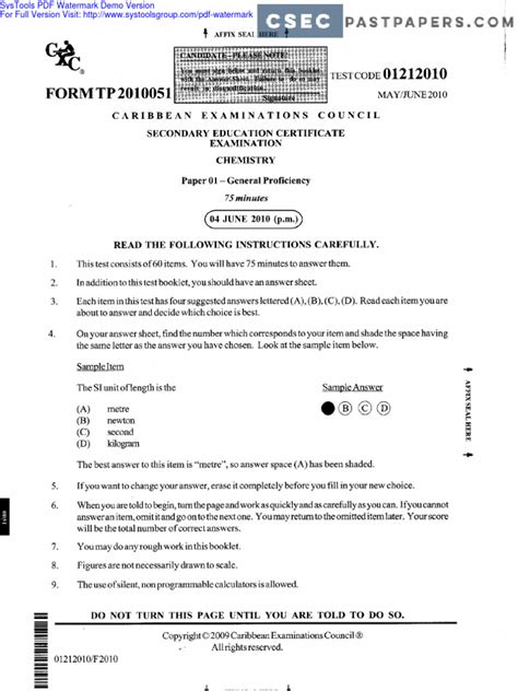 Csec Chemistry June 2010 P1 With Answers Pdf