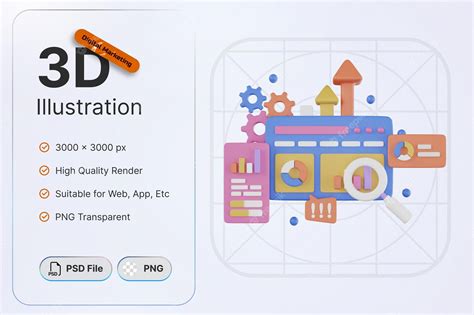 Premium Psd 3d Render Object Set Digital Marketing For Modern Design