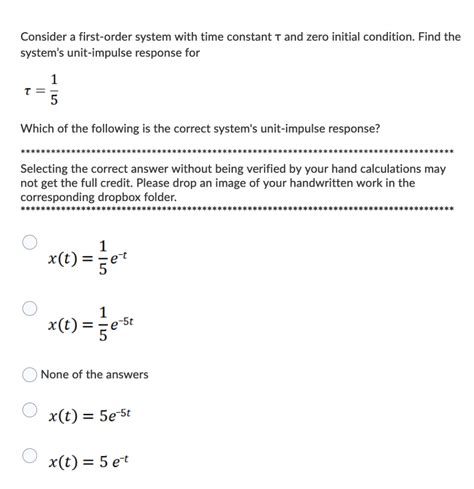Solved Consider A First Order System With Time Constant T