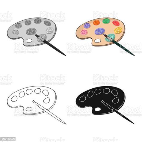 흰색 배경에 고립 된 만화 스타일에서 페인트브러쉬 아이콘으로 페인팅 팔레트 작가 고 기호 재고 웹 벡터 그림 그리기 개념과 주제에 대한 스톡 벡터 아트 및 기타 이미지