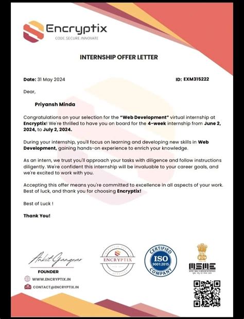 Priyansh Minda On Linkedin Internship Webdevlopment