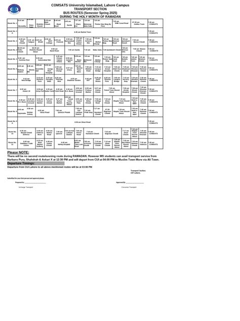 Bus Routes During Ramadan 2025 Pdf Lahore