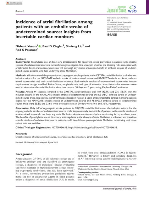 Incidence Of Atrial Fibrillation Among Patients With An Embolic Stroke Of Undetermined Source