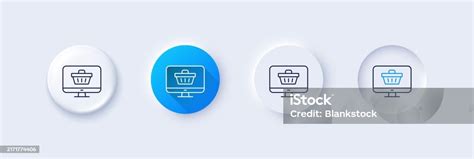 온라인 쇼핑 카트 라인 아이콘입니다 모니터 기호 선 아이콘 벡터 아이콘에 대한 스톡 벡터 아트 및 기타 이미지 아이콘