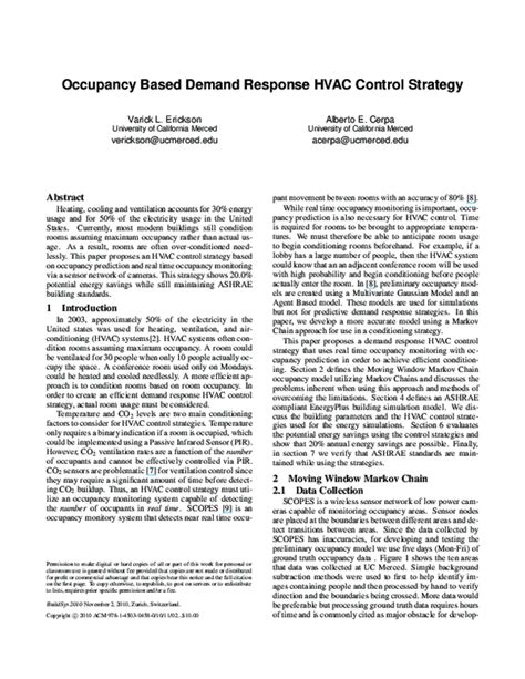 Pdf Occupancy Based Demand Response Hvac Control Strategy