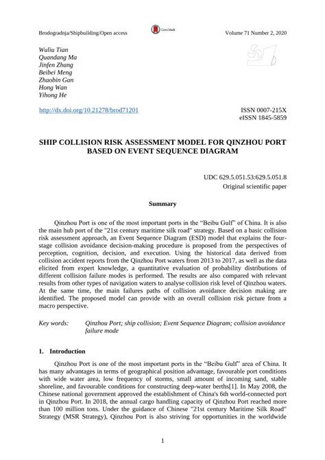 Pdf Ship Collision Risk Assessment Model For Qinzhou Dokumentips