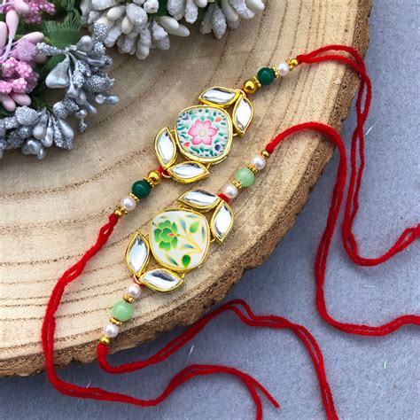 Beautiful Kundan Rakhi Combo Of 2 For Brother Buy Online Rakhi Set Of 2
