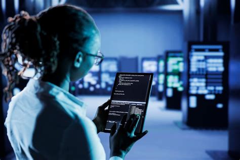 Premium Photo Data Center Programmer Codes On Tablet