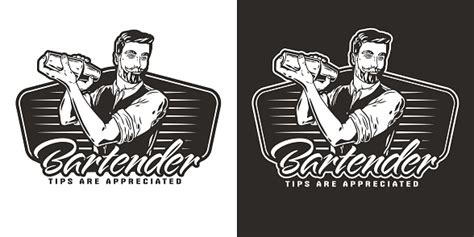 바텐딩을 위한 셰이커가 있는 바텐더 칵테일 바를 위한 턱수염과 콧수염을 가진 바텐더 25 29세에 대한 스톡 벡터 아트 및 기타 이미지 25 29세 검은색 금속