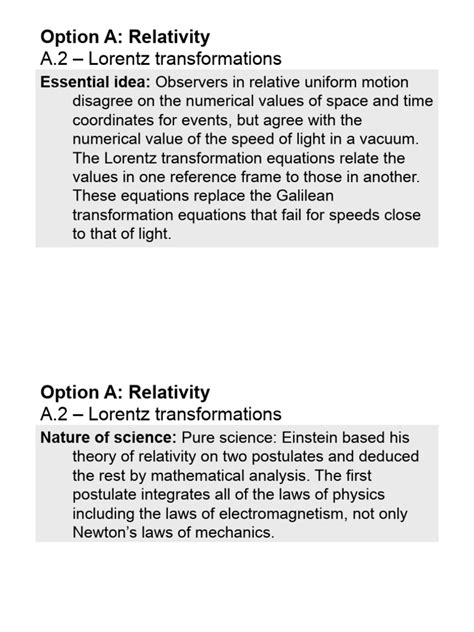 Option A 2 Lorentz Transformations Pdf Special Relativity Spacetime