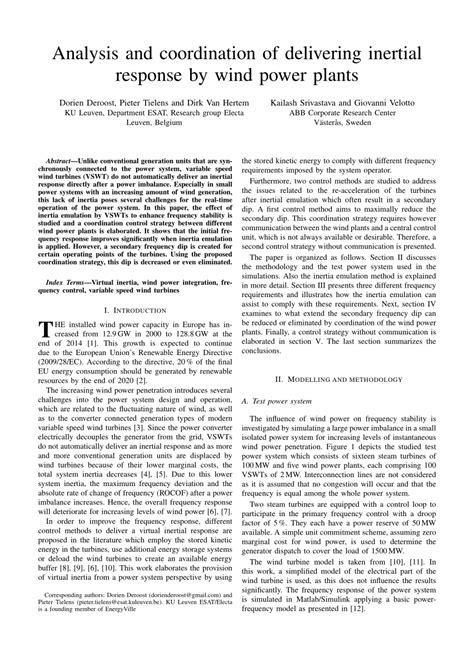 Pdf Analysis And Coordination Of Delivering Inertial Response By Wind Power Plants