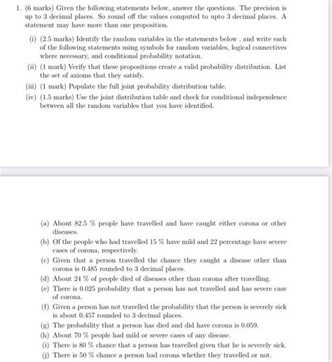 solved 1 6 marks given the following statements below