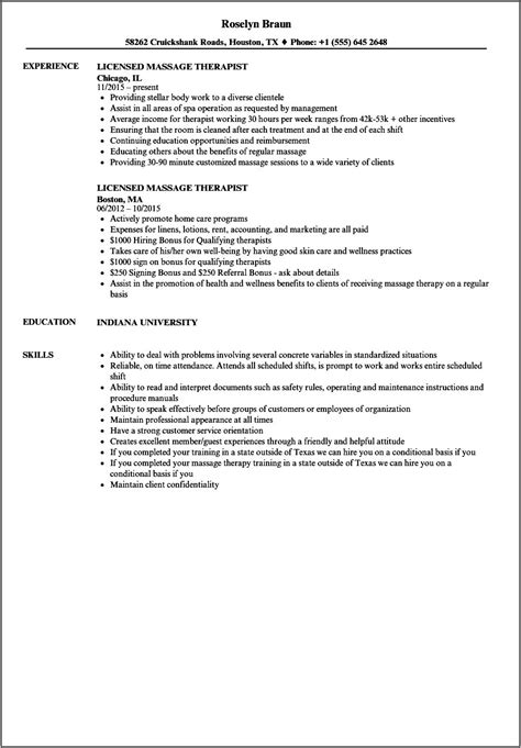 Job Description Massage Therapist Resume Resume Example Gallery
