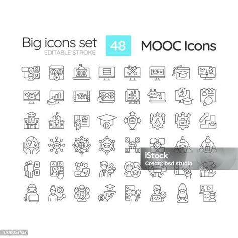 2d Editable Black Big Icons For Representing Mooc Stock Illustration Download Image Now