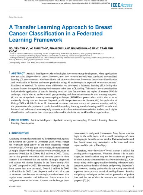 Pdf A Transfer Learning Approach To Breast Cancer Classification In A Federated Learning Framework