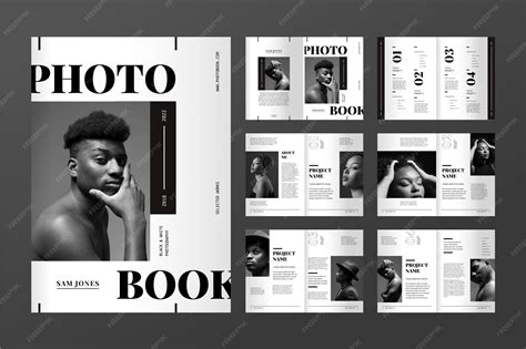 평면 디자인 회색조 사진첩 템플릿 무료 벡터
