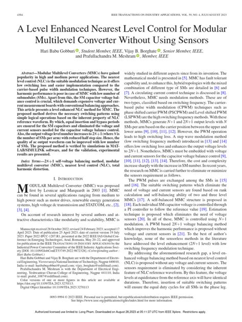 A Level Enhanced Nearest Level Control For Modular Multilevel Converter Without Using Sensors